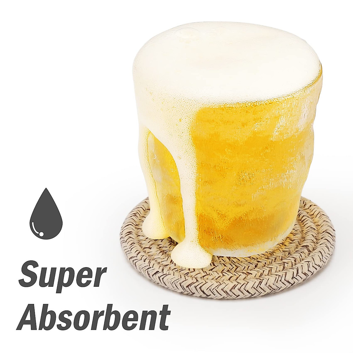 ABenkle 6 Pcs Coasters for Drinks,Super Absorbent Drink Coasters, Stylish Handmade Round Woven Coaster for Coffee Table Tabletop Protection Housewarming Gift for Home Decor - 4.3 Inches, Mixed Brown