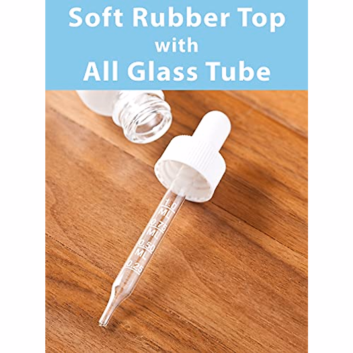 JUVITUS 1 oz Frosted Clear Glass Boston Round Empty Bottle with White Graduated Measurement Glass Dropper (12 pack)