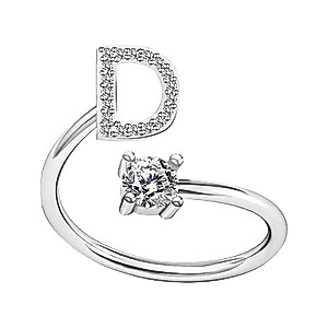 Adjustable Crystal Inlaid Initial Rings Alphabet Letter Ring Knuckle Rings Fashion Jewelry Gifts for Womens