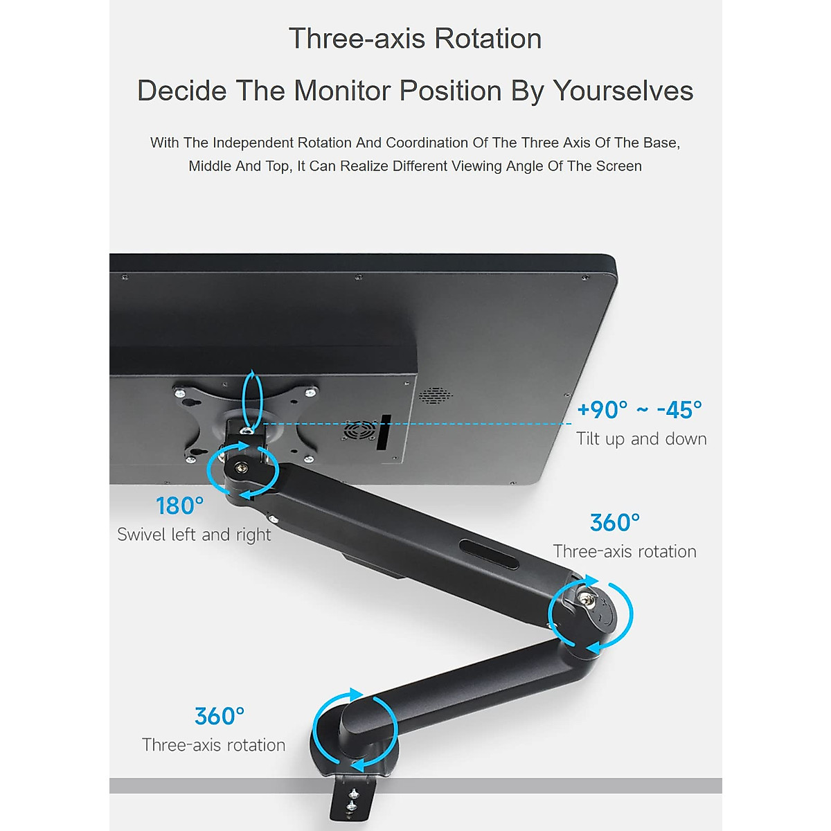 XYGStudy Gas Spring Monitor Stand Arm for 17~30 Inch Display Monitor Screen LCD Free Height Adjustment Support Multi-Angle Rotation and Expansion