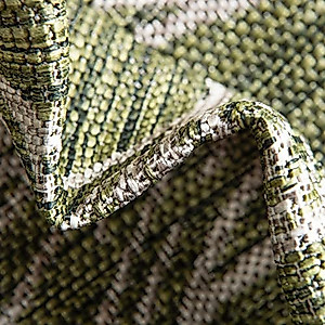 Unique Loom Collection Botanical, Coastal, Leaves, Indoor and Outdoor Area Rug, 8 ft x 11 ft 4 in, Green/Ivory