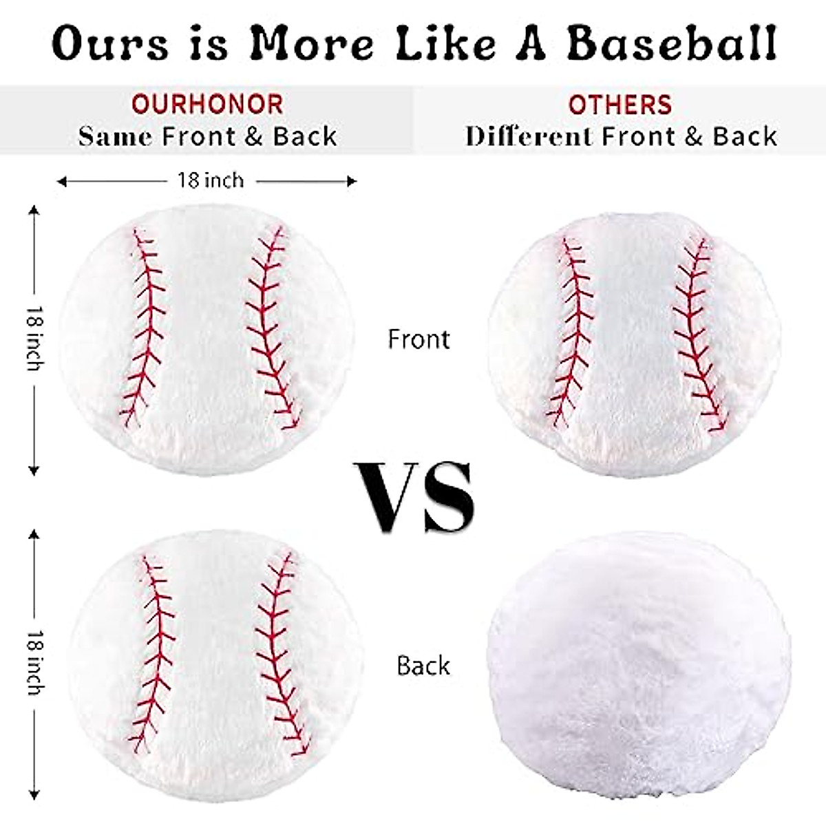 OurHonor Baseball Plush, 18 inch Baseball Pillow Soft Fluffy Football Stuffed Plushies Toy Comfortable Cushion Room Decorations Party Gift for Boy & Girls