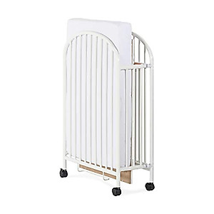 Child Craft Sweet Dreamer Arched Compact Portable Folding Metal Crib with Locking Wheels, White
