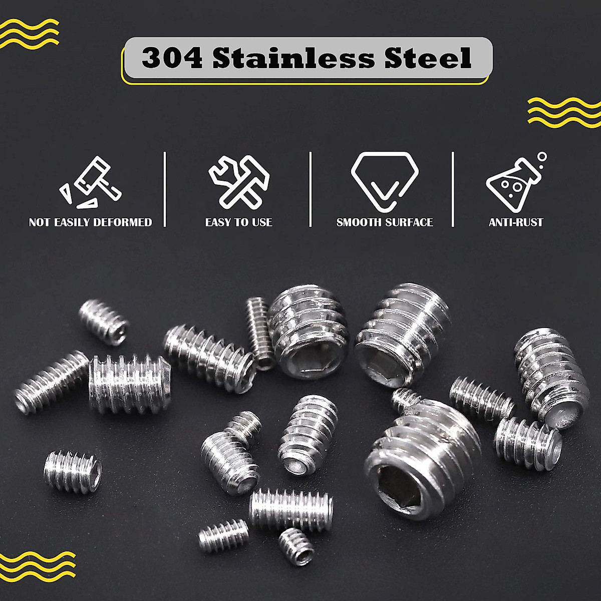 Hilitchi 240Pcs 19Sizes SAE Stainless Hex Allen Head Socket Set Screws Grub Screw Bolts Assortment Kit Internal Hex Drive Cup-Point Screws with 7 Hex Wrenches