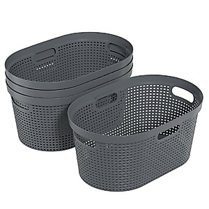 Dehouse 40 L Large Plastic Laundry Basket with Handles, 4 Pack Plastic Clothes Laundry Basket, 22.44" L x 14.96" W x 10.31" H, Gray