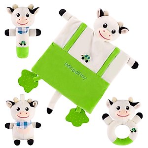 ush Baby Rattle Toys for Babies 0-6 Months Soft Baby Toys Stuffed Animal Plush Rattle Newborn Sensory Toys Newborn Infant Security Blanket Loveys Small Animals Doll（Cow）
