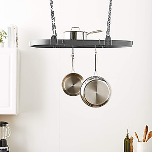 Old Dutch Medium Gauge Oval Hanging Pot Rack with Grid & 12 Hooks, Graphite 36" x 18"