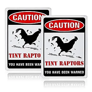 GLOBLELAND 2Pack Caution Tiny Raptors Sign Aluminum Chicken Coop Signs for Farm Kitchen Rooster Hen House Decor Beware of Chicken Signs for Chicken Lady Lovers, 7x10inches Waterproof