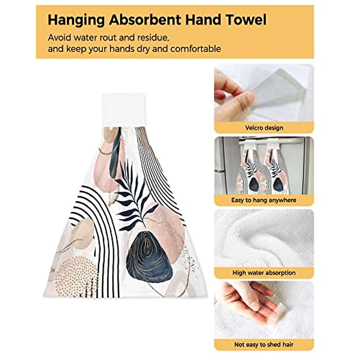 2 Pcs Hanging Towels Abstract Art Navy Blue Pink Geometry Palm Tree Bohemia Hand Towels Dish Towel for Kitchen Bathroom Absorbent Tie Towels Tea Bar Towels with Loop