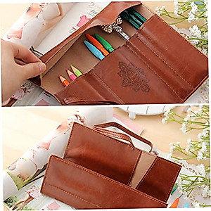 Pencil Bag Pen Pouch Leather Vintage 21x8cm Brown Roll Up Case Retro Stationery Storage School Supply Pen Case Leather Pencil Bag,Pencil Leather Roll Pouch,Pencil Pouch Bag,Pencil Roll