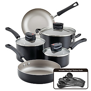 Farberware Smart Control Nonstick Cookware Pots and Pans Set, 14 Piece, Black