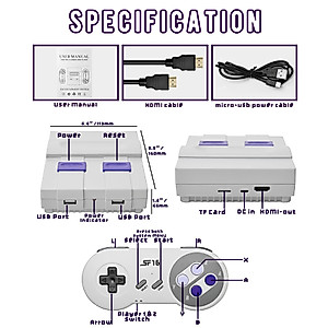 Upgrade Retro Mini Game Console, Preloaded 1700+ 8 & 16 Bit Classic Video Games(No Repeat), HDMI TV Output, 4GB TF Card Rom Copy, 2 Cable Less Controllers, Gift of Childhood Memories