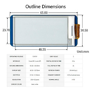 waveshare 2.13inch E-Paper Display Module for Raspberry Pi Pico, Black White Two-Color 250x122 Pixel E-Paper Screen LCD SPI Interface Support Partial Refresh Paper-Like Effect Wide Viewing Angle