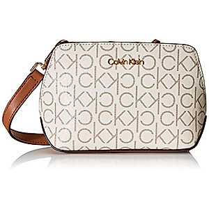 Calvin Klein Lucy Triple Compartment Crossbody, Vanilla/Khaki/Caramel Embossed