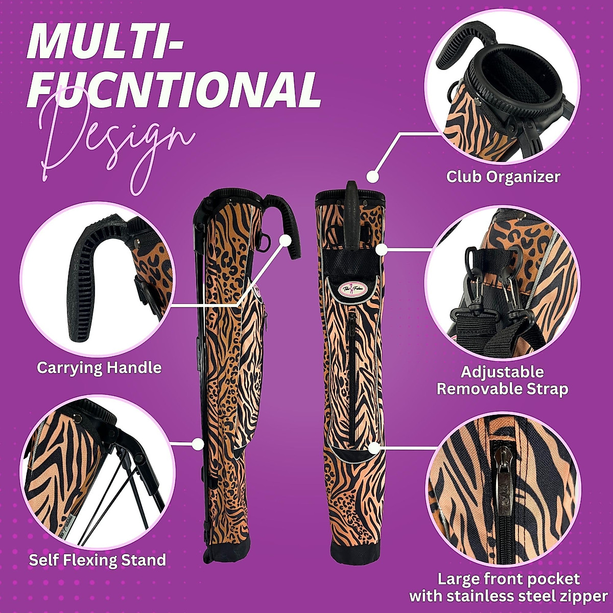 Women's Ultralight Sunday Bag | Taboo Fashions Stand Bag | Range Bag, Par 3, Executive Course | Self Flexing Stand, Adjustable Strap