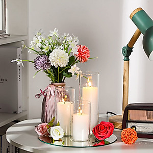 Shihanee Set of 12 Pillar Candles and Glass Cylinder Vases Clear Cylinder Candle Holders for Slim Pillar Candles Wedding Centerpieces (White, 2.6'' X 4.7'', 5.9'', 7.9'')