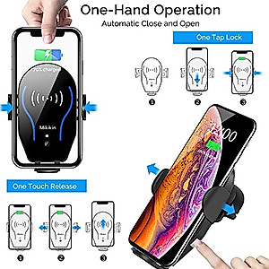 Wireless Car Charger Mount, Mikikin Auto-Clamping Qi 10W 7.5W Fast Charging Car Phone Holder Air Vent Compatible with iPhone 14 13 12 Pro Max Mini 11 XR XS X, Samsung Galaxy S23 S22 S21+ S10+ Note 20