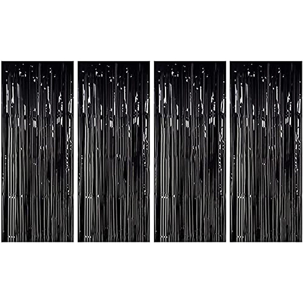 CapriValley 4 Packs 3.2ft x 6.6ft Black Fringe Curtain Foil Curtain Foil Backdrops Party Backdrops Decorations Tinsel Metallic Curtains