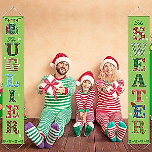 2 Pieces Ugly Sweater Sign Banner Decoration Set for Christmas Wild and Ugly Sweater Party Supplies Holiday Christmas Party Decorations Porch Sign