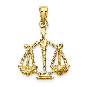 Solid 14k Yellow Gold Large Libra Zodiac Charm Pendant - 26mm x 19mm