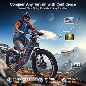 COFANSON 2000W Electric Bicycle for Adults- Moped Style Ebike with 1144WH Battery Pack up to 50 Miles 37MPH, 26" Fat Tire, 7-Speed, 6-Layer Suspension