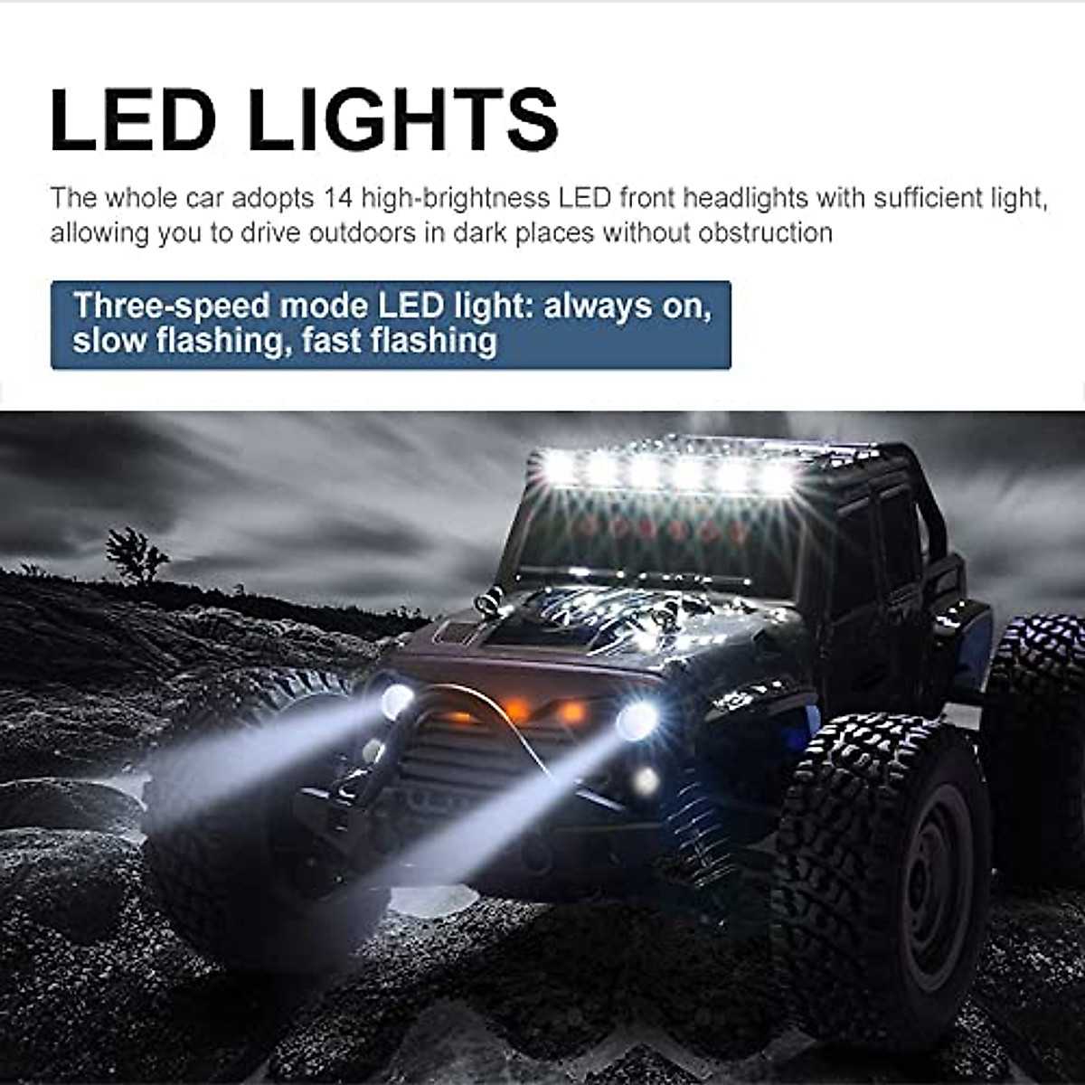 RKSTD High Speed RC Car, 1:16 Full Scale RC Off-Road Truck, All Terrain 4WD RC Truck with LED Light, Speed 38km/h Electric RC Off-Road Vehicle Toy, Gift for Adults and Kids