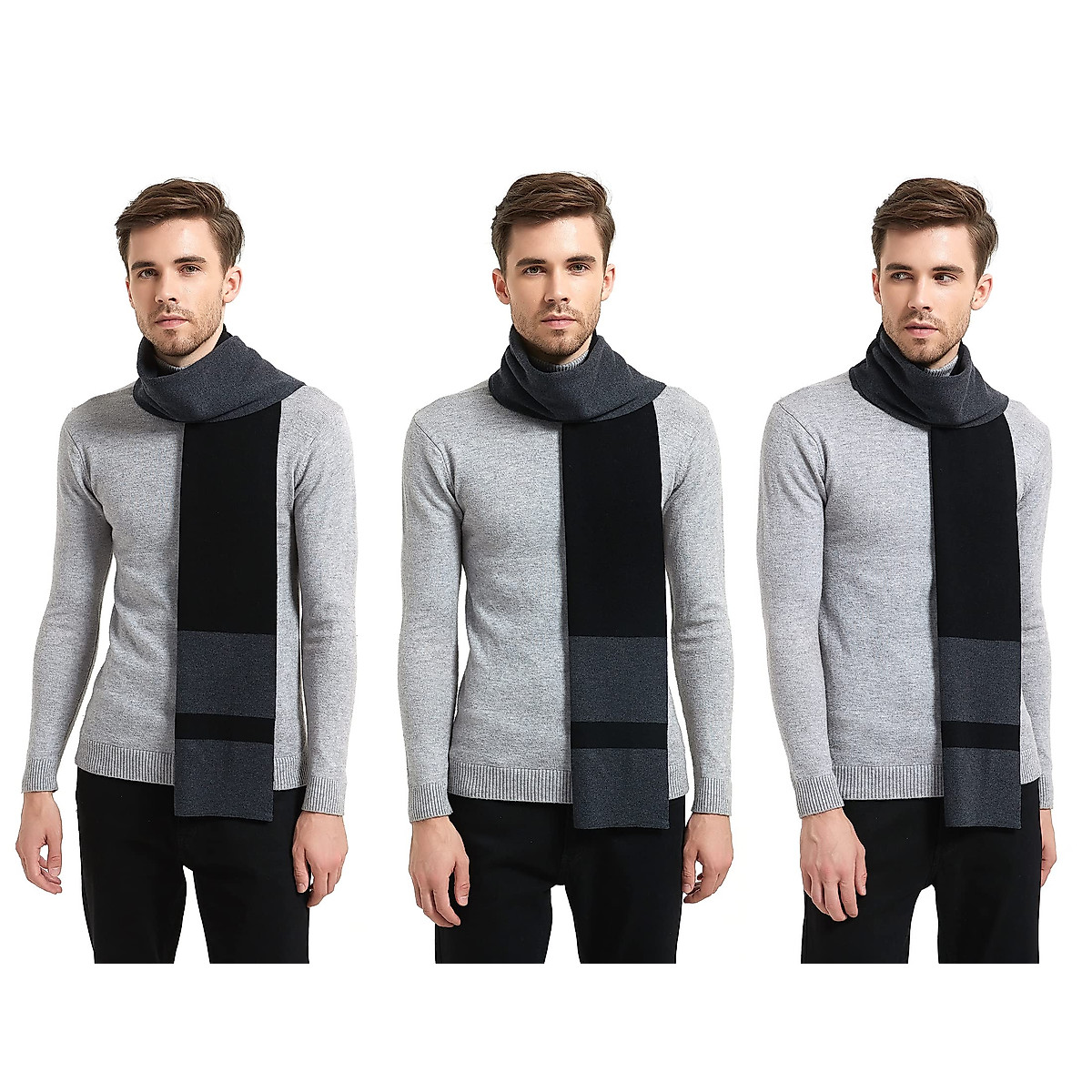 LanHong Men Winter Cashmere Scarf Wool Soft Warm Knitted Casual Scarves for Men