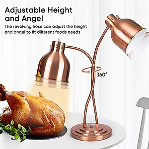 SOKO Food Heat Lamp - Commercial Food Warming Lamp with Dual 250w Bulbs 360°Adjustable Head Food Warmer Heat Lamp for Food Heating Buffet Parties Restaurant Kitchen Home Use, Rose Gold