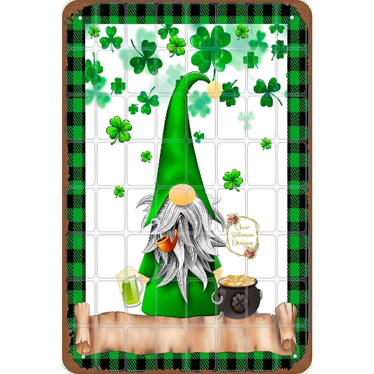 WZVZGZ Happy St. Patrick's Day Green Gnome Garden Retro Tin Sign Fun Bathroom Decoration Vertical Home Wall Decoration Birthday Anniversary Housewarming Gift Ladies Men 6x8 inches