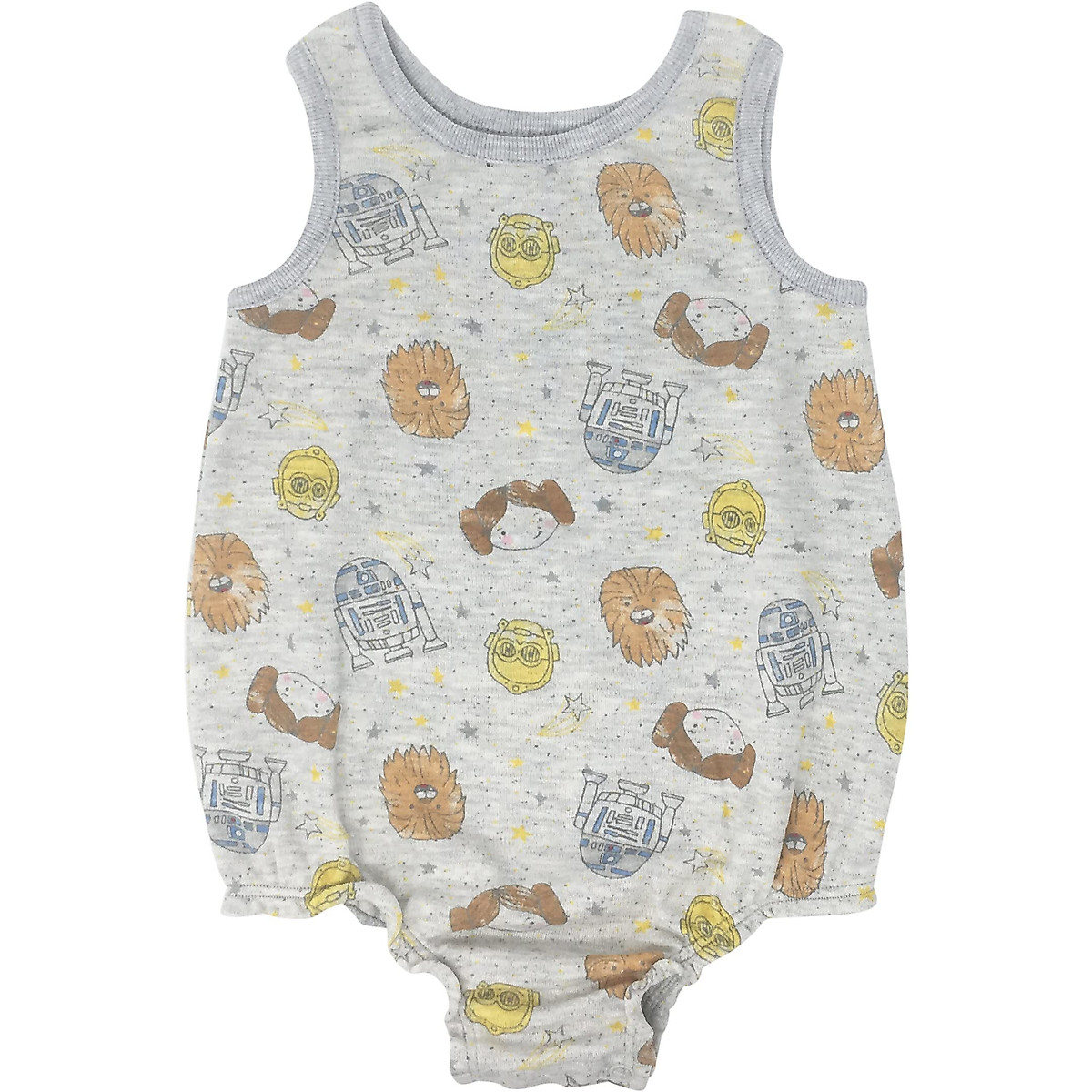 STAR WARS C-3PO Princess Leia Chewbacca R2 D2 Newborn Baby Girls Bodysuit and Romper Grey 0-3 Months