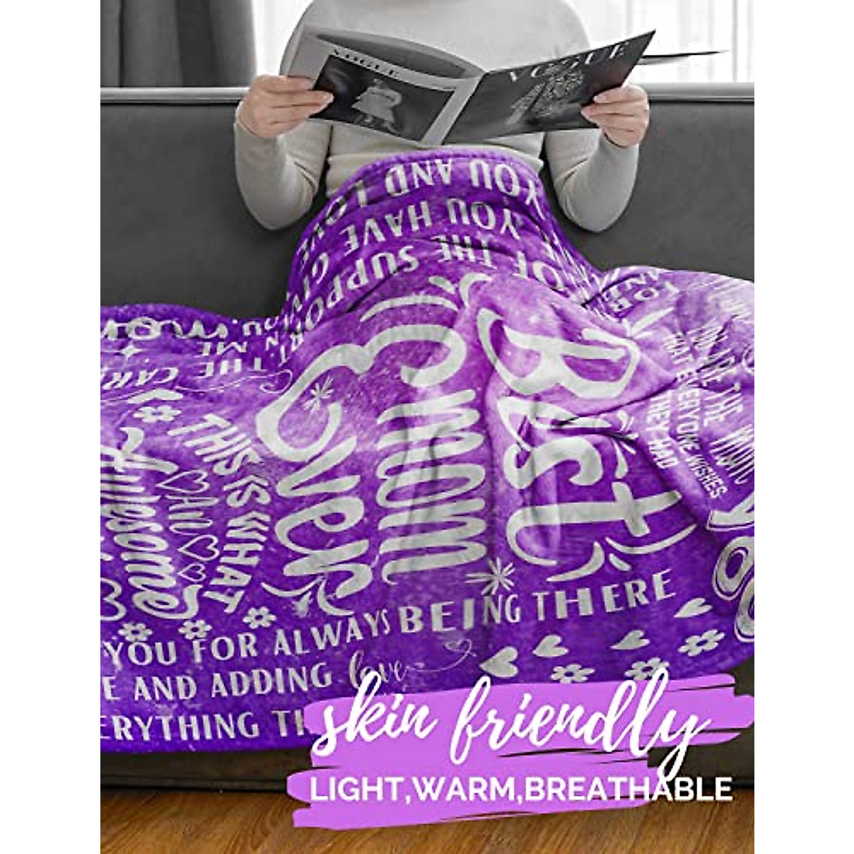 Mom Gifts, Mom Throw Blanket, Best Mom Ever, Birthday Gifts for Mom, Throw Blanket for Mother from Daughter or Son 65 x 50 Inches, Purple