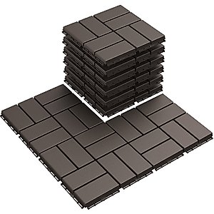 Goovilla Plastic Interlocking Deck Tiles, 9 Pack Outdoor Patio Flooring, 12"x12" Interlocking Decking Tile Outdoor All Weather Use, Waterproof Patio Pavers for Pool Balcony Backyard Porch, Dark Coffee