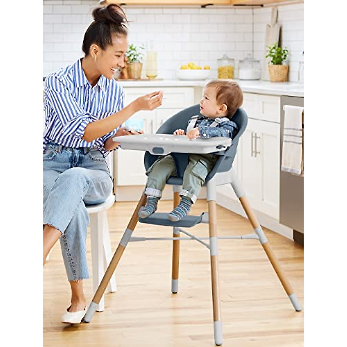 Skip Hop Baby High Chair 4 in 1 Convertible High Chair, EON, Slate Blue