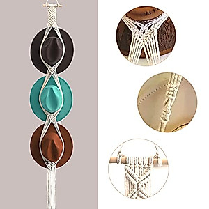 2Pcs Boho Hat Hangers, 5.74ft Macrame Hat Hangers Handmade Cotton Rope Woven Hat Hangers Bohemian Cap Holder Decorative Weaving Hanging Hat Organizer for Display Beach Hat Sun Hat Wide Brim Caps