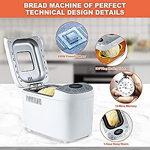 Patioer 3.5LB Bread Maker Machine 15-in-1 Automatic Bread Machine with Dual Kneading Paddles Breadmaker with Touch Panel&LCD Display,Gluten Free Setting,3 Loaf Sizes 3 Crust Colors,15 Hours Delay Timer,Nonstick Baking Pan,White