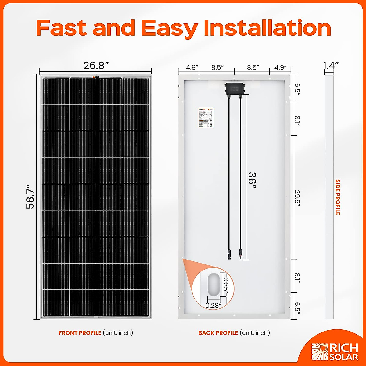 RICH SOLAR 200W Solar Panel+ Mounting Hardware Z Brackets for RV Van DIY Off-Grid System