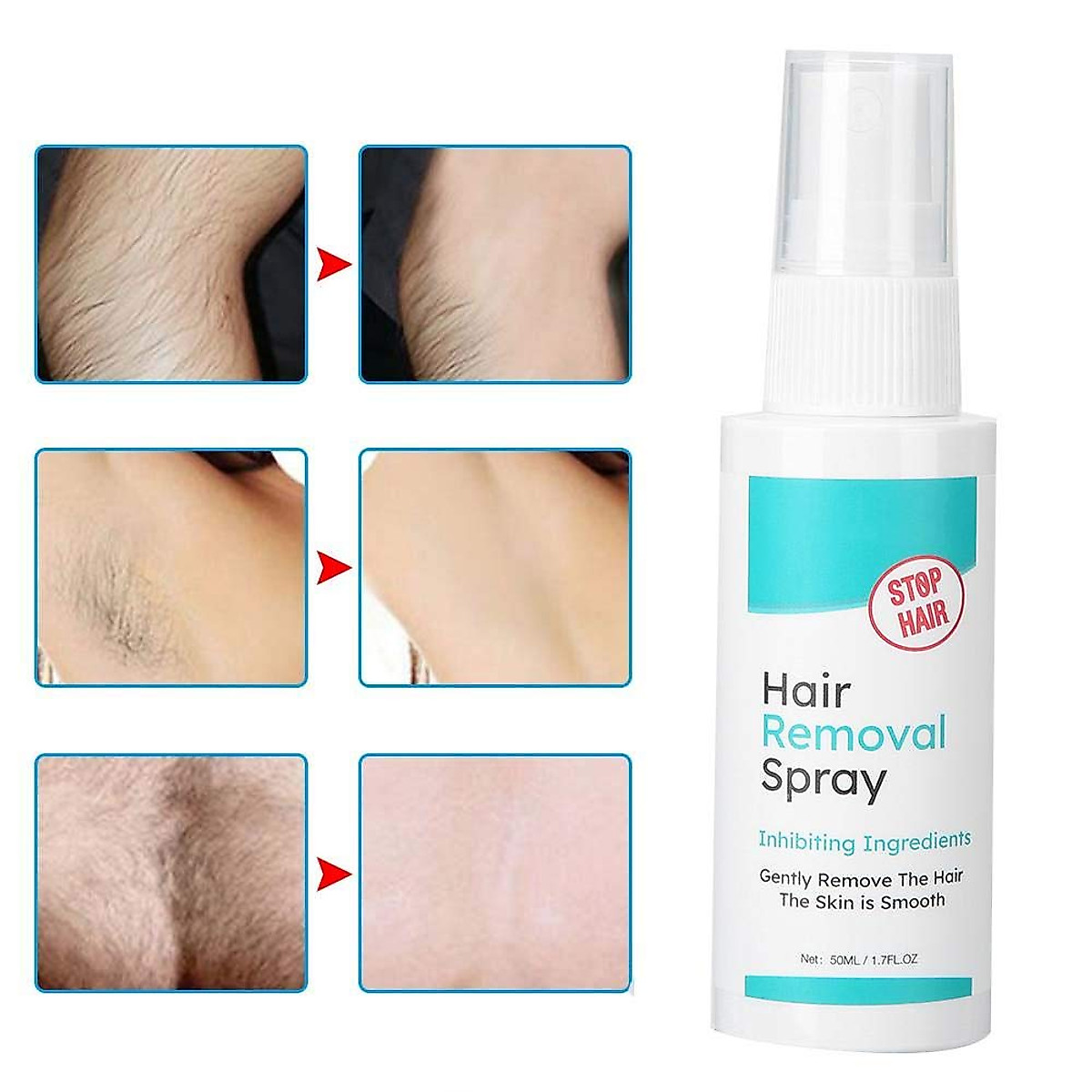 Hair Remover Spray, Body Hair Removal Cream, Inhibitor Painless Permanent Depilatory Cream Nourishing Hair Inhibitor For Men and Women(50ml)