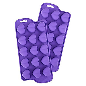 Bakerpan Silicone Chocolate Heart Mold, Heart Shaped Jelly and Ice Tray, Candy Mold, 15 Cavities - Set of 2