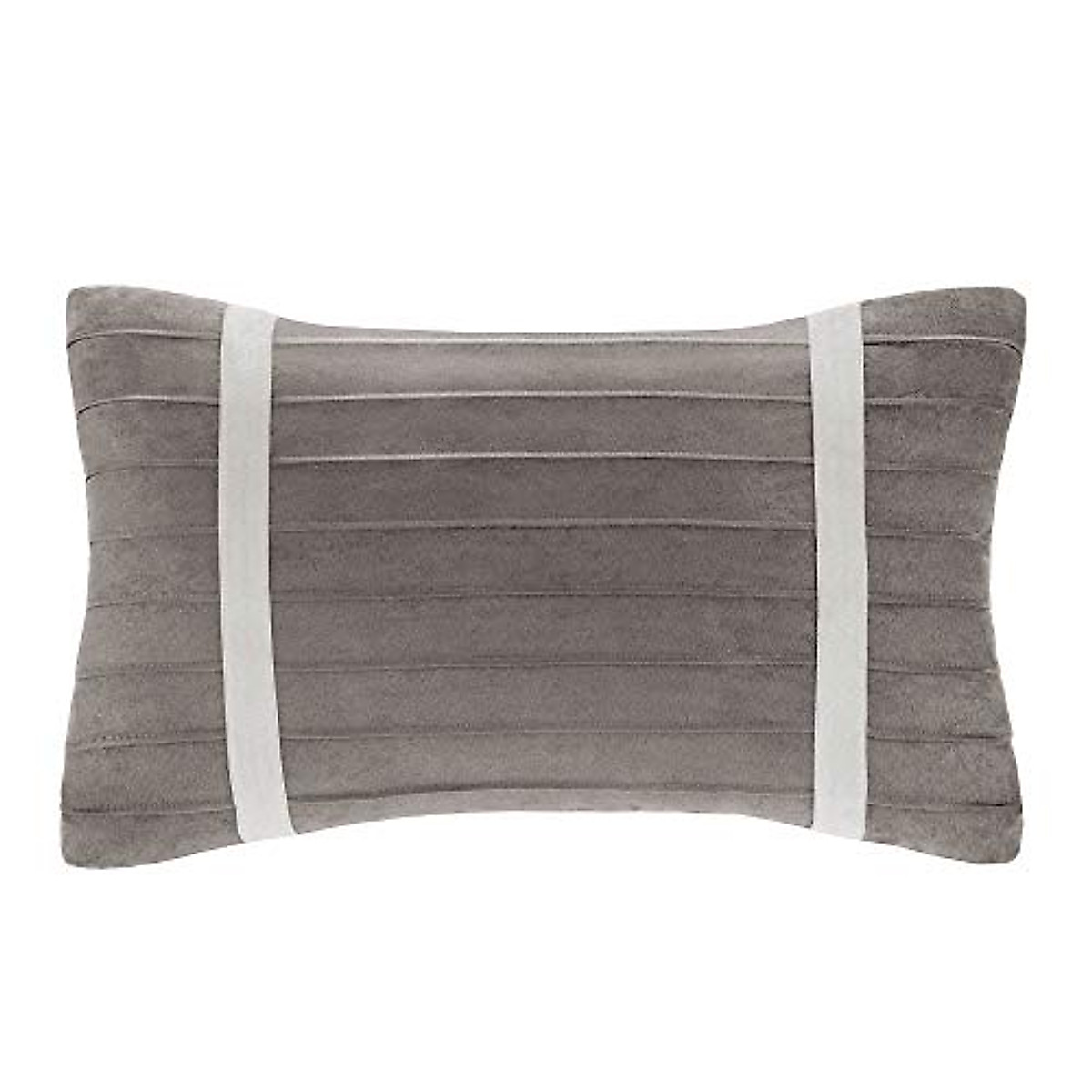 Madison Park Palmer Comforter Set - Faux Suede Design, Striped Accent, All Season Down Alternative Bedding, Matching Shams, Decorative Pillow, Bed Skirt, Queen (90 in x 90 in), Black 7 Piece