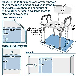 Vaunn Shower Chair Bath Seat with Padded Arms, Removable Back and Adjustable Legs, Bathtub Safety and Support Weight Up to 350 lbs