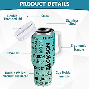 Gradient Blue Tumbler Handle Lid and Straw Colorful Custom Water Bottle Stainless Steel Coffee Travel Tumbler Mug Cup Gifts for Men Women 40oz