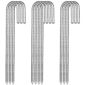 EXPERY 10Pack 12” Heavy Duty J Hook Ground Stakes, Galvanized Rebar Tent Stakes, Curved Steel Plant Support Garden Stake, Chisel Point End Stakes for Camping Tent, Swing Sets, Fence Stakes