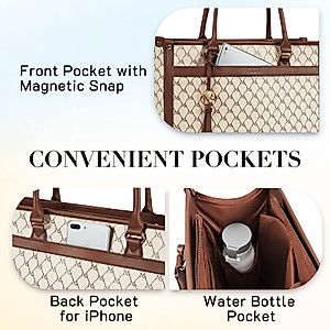 Missnine Laptop Tote Bag 15.6 inch Laptop Bag Stylish Briefcase for Women Work Shoulder Bags with Clutch Wallet 2 PCS Set (Dark Beige)