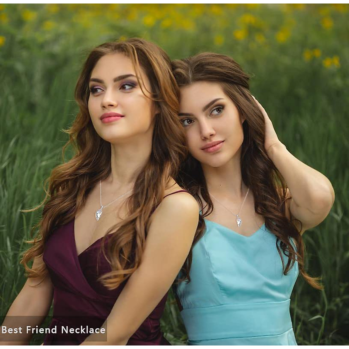 Lanqueen BFF Necklace for 2 Friendship Necklace Best Friend Necklaces for 2 Girls Best Friend Friendship Gifts for Women Friends Bestie Necklaces Crystal Heart Broken Necklace, Chain 18"