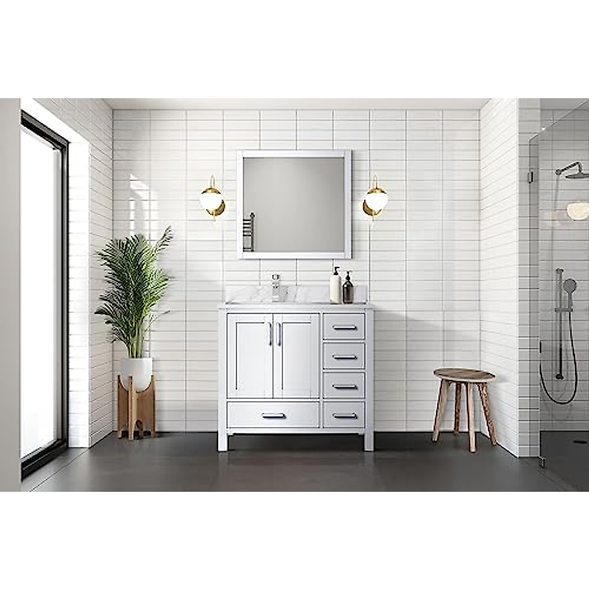 Lexora Jacques 36 in. W x 22 in. D Left Offset White Bath Vanity