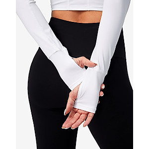 SANTINY Women's Long Sleeve Crop Workout Tops Slim Fit Gym Yoga Running Shirts for Women(A White_M)