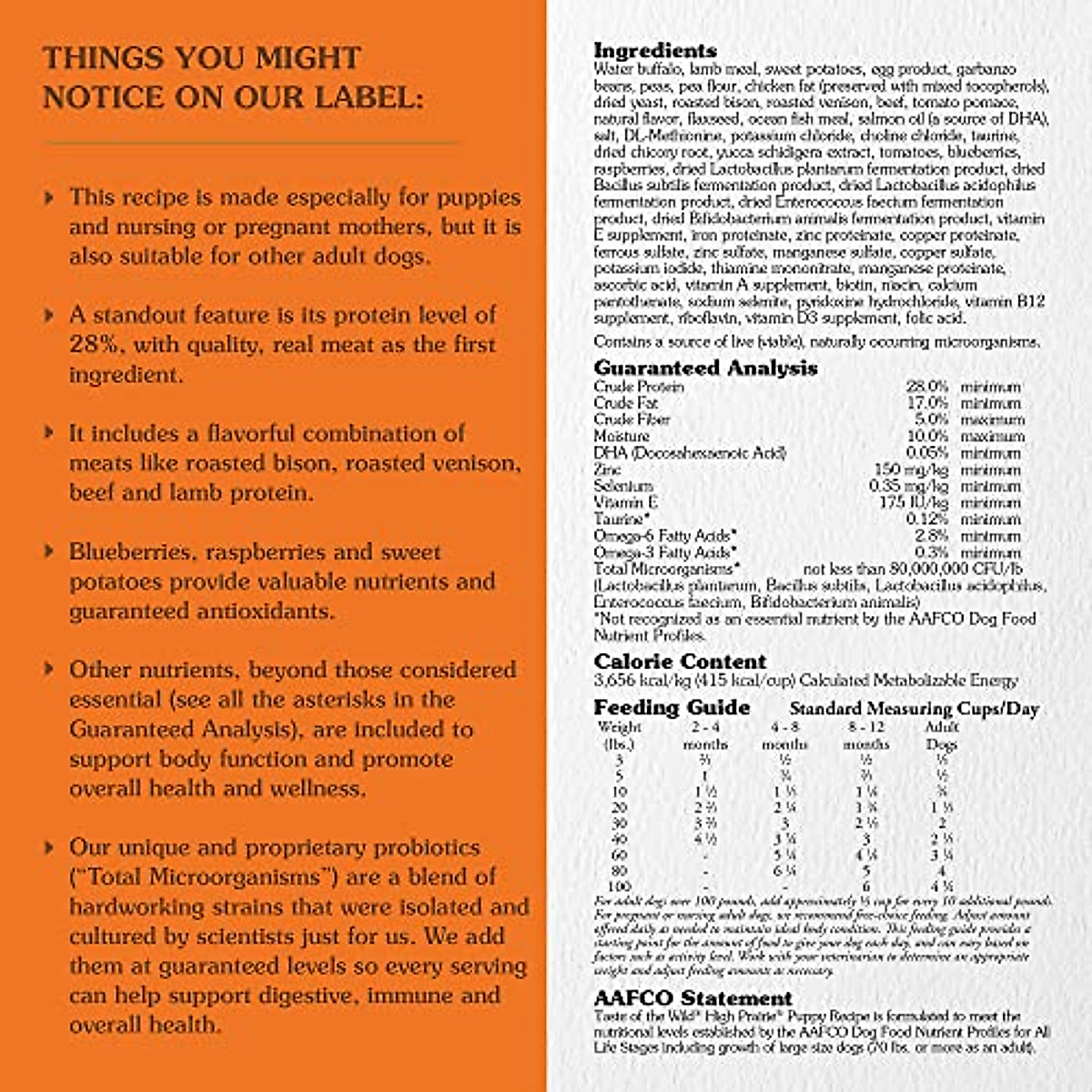 Taste of the Wild High Prairie Canine Grain-Free Recipe with Roasted Bison and Venison Dry Dog Food for Puppies, Made with High Protein from Real Meat and Guaranteed Nutrients and Probiotics 14lb