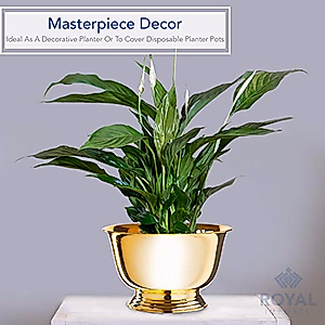 Royal Imports 8" Decorative Plastic Planter Pedestal Bowl- Flower Pot Cover, Footed Succulent Dish for Wedding, Party, Garden, Home and Holiday Decor, Gold, 2 Pack
