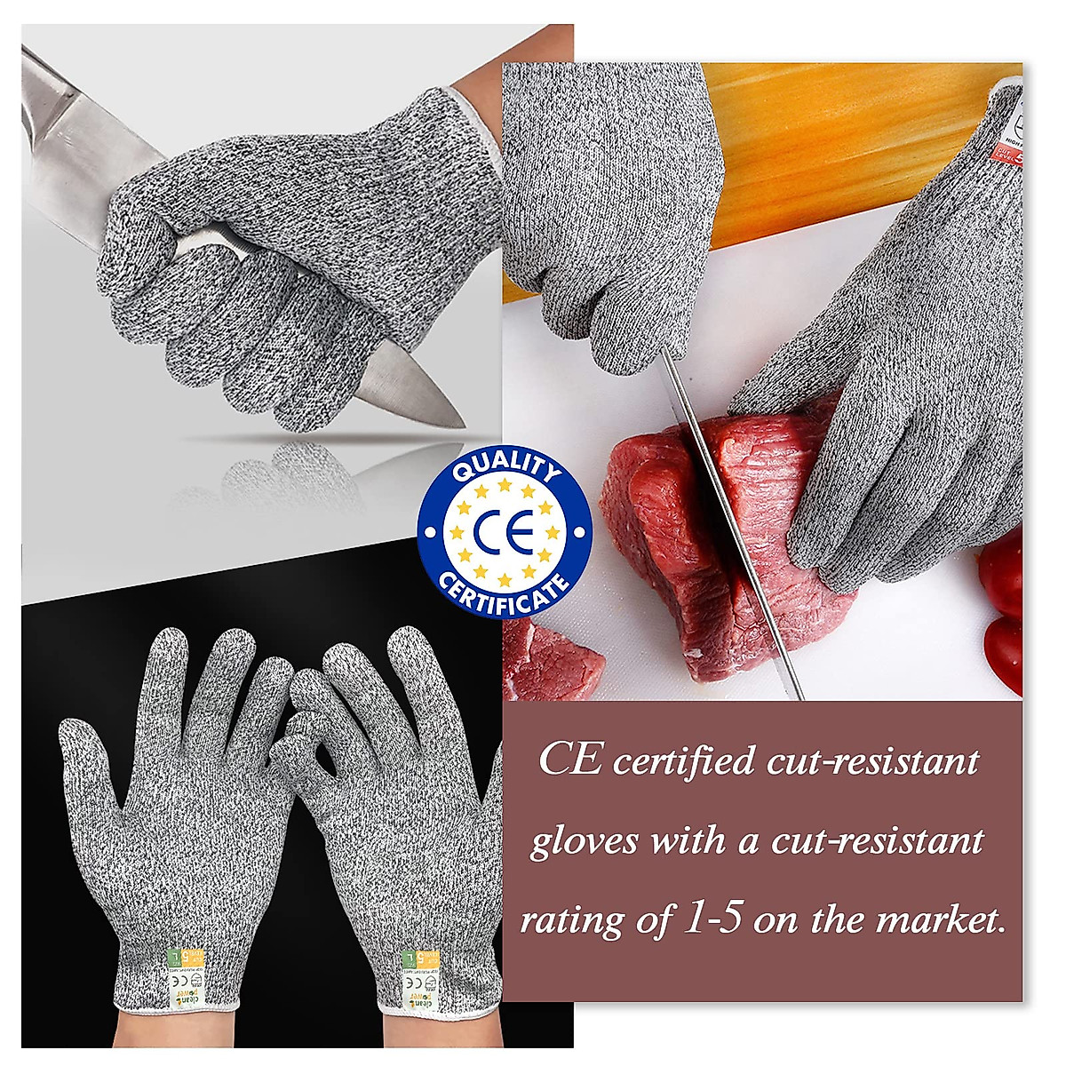 MYBMHTNB Oyster Shucking Knife Set of 2 Stainless Steel Oyster Knifes and 2 Pairs Level 5 Cut-Resistant Gloves，Oyster Knives Suitable for All Kinds of Shells and Oysters Shucking（Strengthen Version）