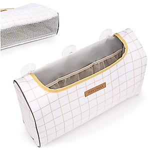 Large Bath Toy Storage with A Quick Dry Mesh Base. Sturdy Bath Toy Holder with 3 Strong Suction Cups. The Bath Toy Organizer Keeps Your Bathroom Tidy. Bathtub Toy Holder (Golden Check)